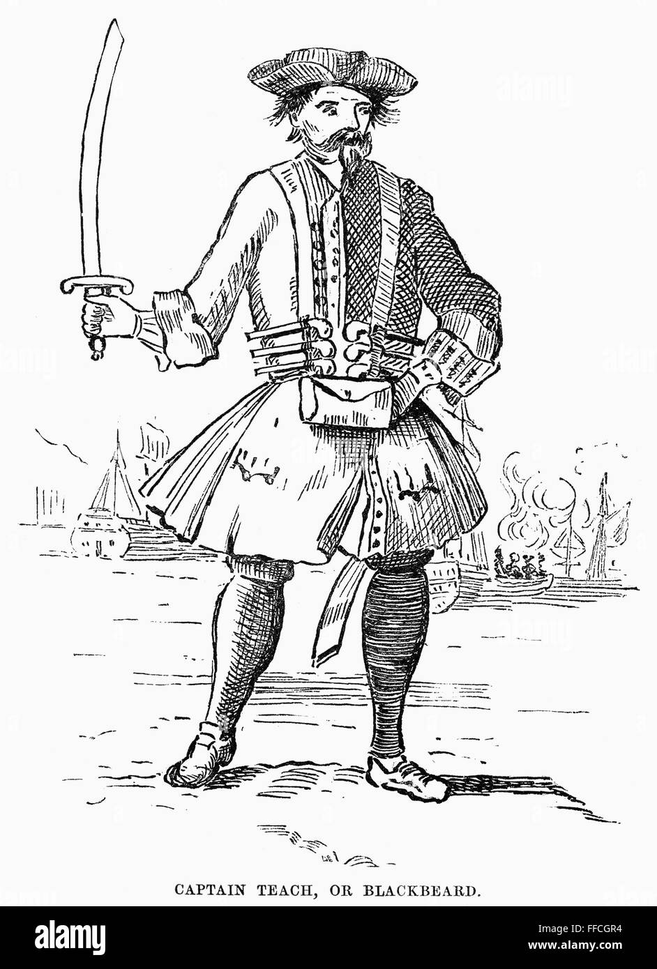 EDWARD TEACH (d. 1718). /nEnglish pirate, known as Blackbeard. Line ...