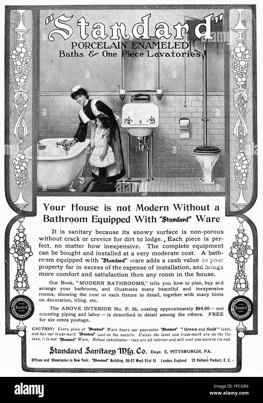 ADS: BATHROOM, 1905. /nAdvertisement for Standard porcelain enameled ...