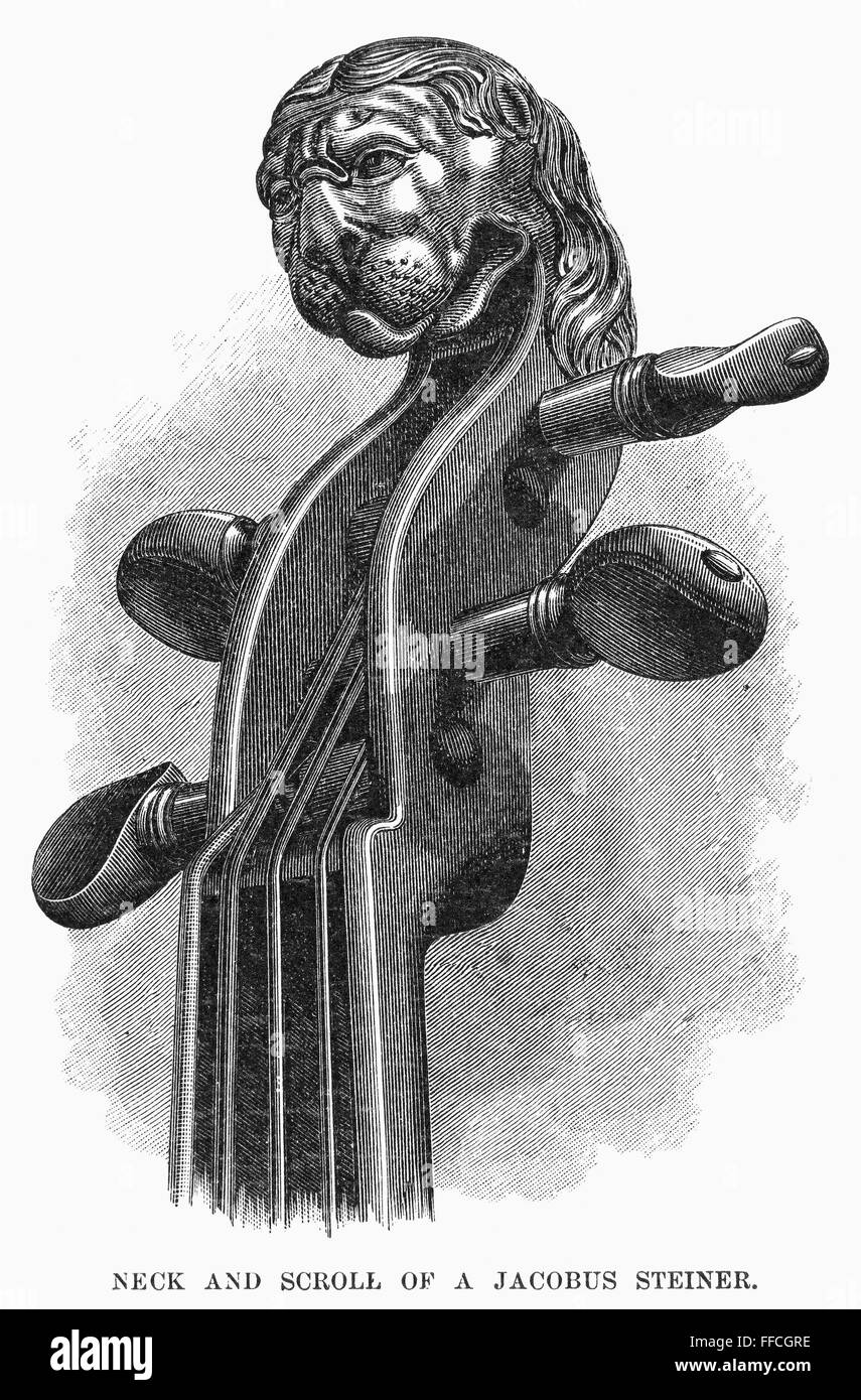 STAINER VIOLIN. /nNeck and scroll of a violin made by Jacobus Stainer ...