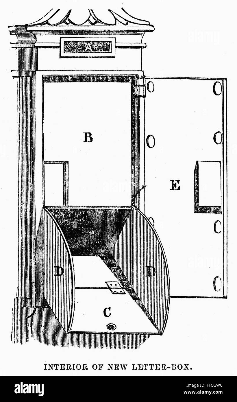 POSTAL SERVICE: MAILBOX. /nInterior of new letterbox. Wood engraving ...