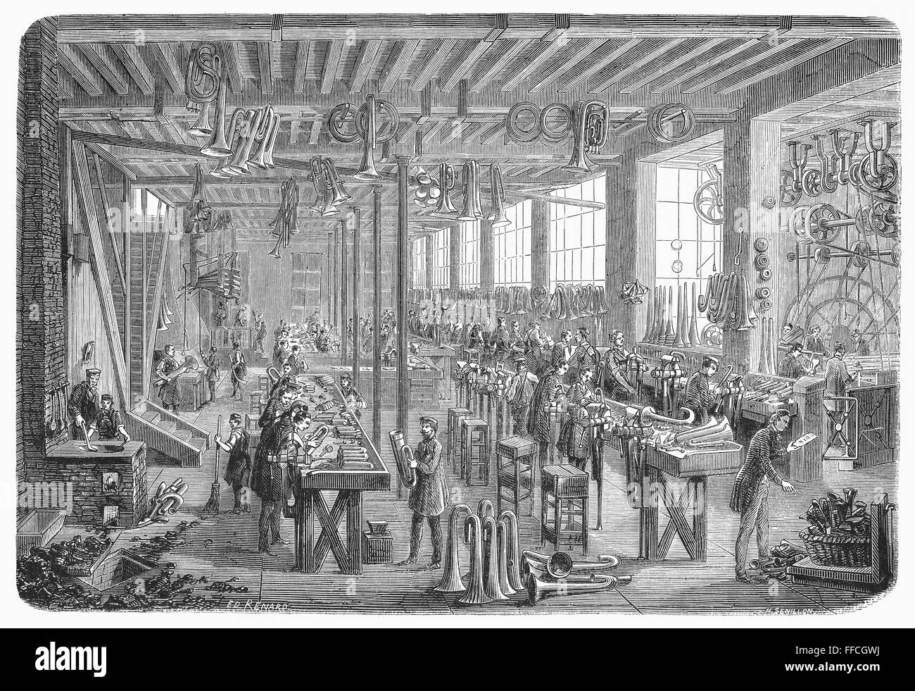 INSTRUMENT FACTORY, 1855. /nThe Gautrot musical instrument factory in ...