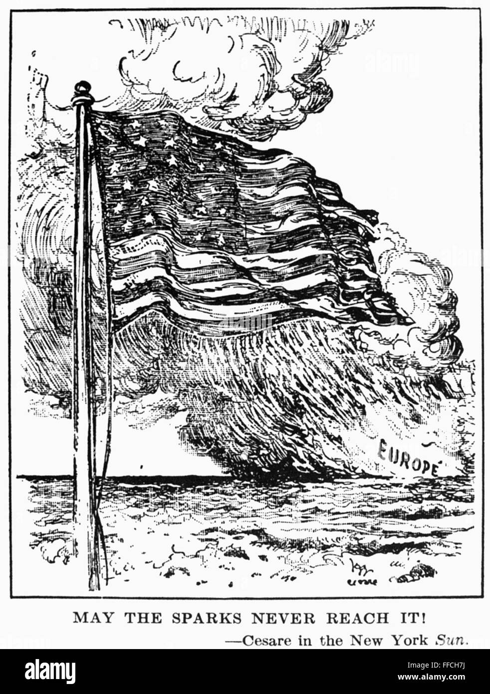 WORLD WAR I CARTOON, c1915. /n'May the Sparks Never Reach It!'. Cartoon ...