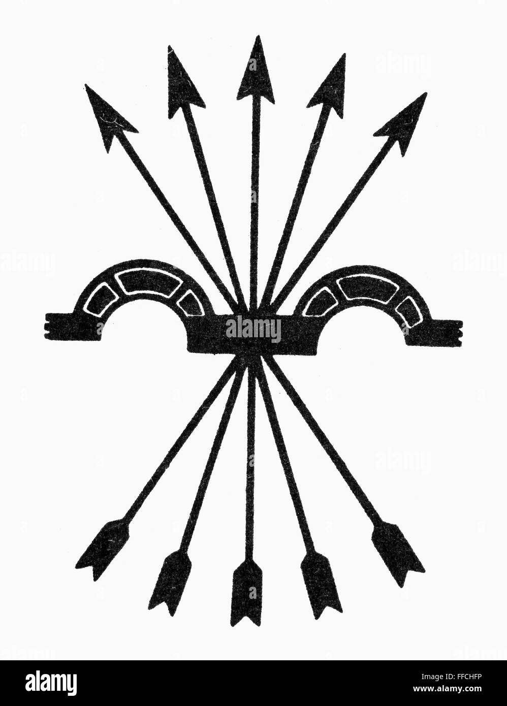 SYMBOL: FALANGISM. /nArrows and yoke. Symbol of falangism. Woodcut ...