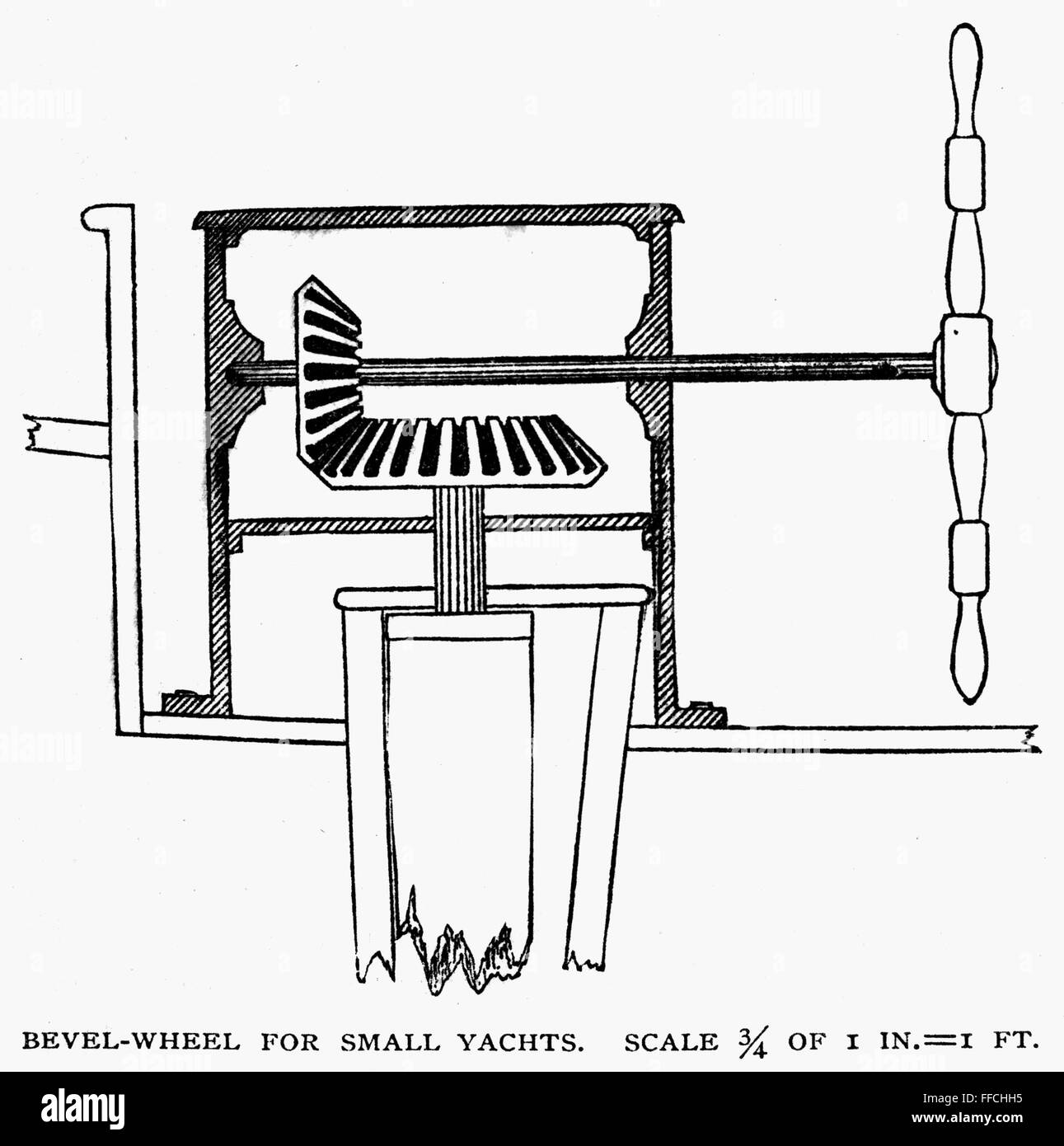 YACHTS: BEVEL WHEEL. /nBevel wheel for small yachts. Line engraving ...