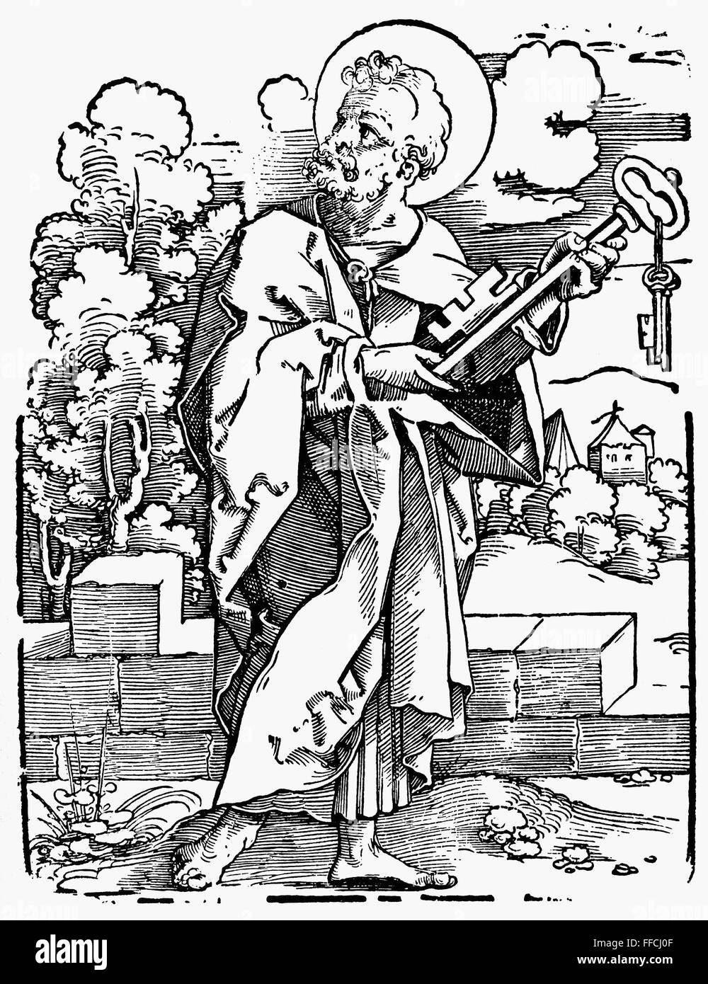 SAINT PETER (c. 67 A.D.). /nWoodcut by Hans Sebald Beham, c1530 Stock ...