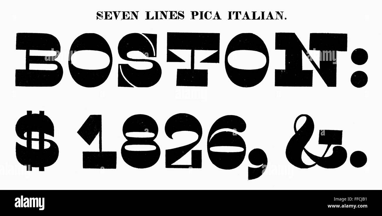 TYPOGRAPHY, 1825. /nSeven lines pica Italian, a typeface from the ...