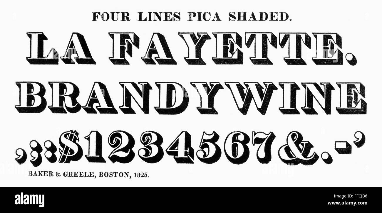 TYPOGRAPHY, 1825. /nFour lines pica shaded, a typeface from the catalog ...