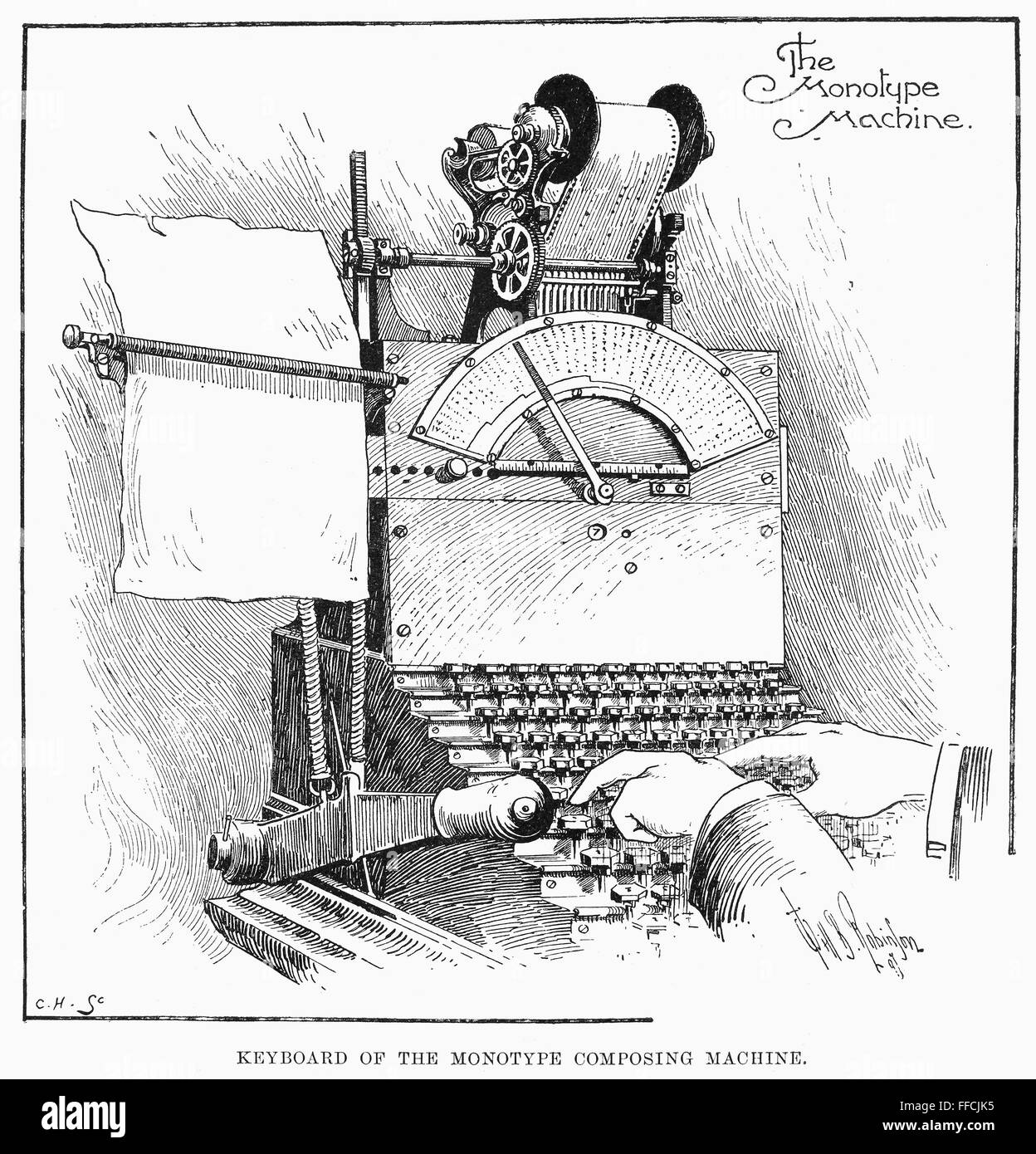 MONOTYPE MACHINE, 1897. /nA monotype composing machine. Line engraving ...