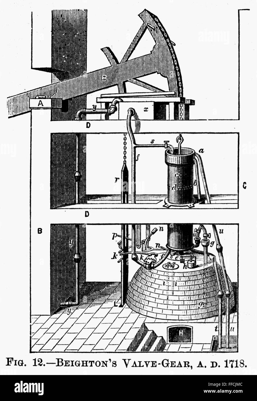 VALVE GEAR, 1718. /nValve gear built by Henry Beighton at Newcastle-on ...