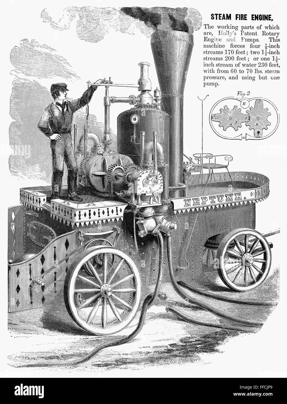 STEAM FIRE ENGINE, 1857. /nHolly's Patent Rotary Engine and Pumps. Line ...