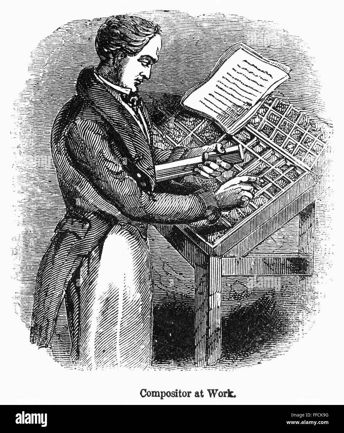 TYPESETTER, 19th CENTURY. /nLine engraving, 19th century Stock Photo ...