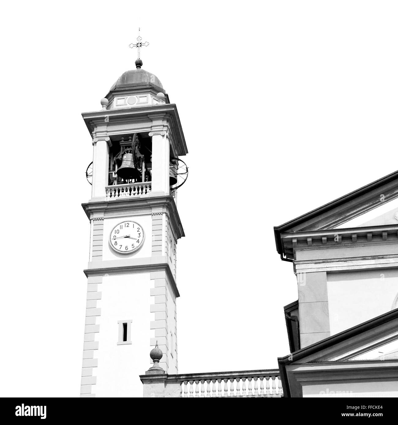 ancien clock tower in italy europe old stone and bell Stock Photo - Alamy