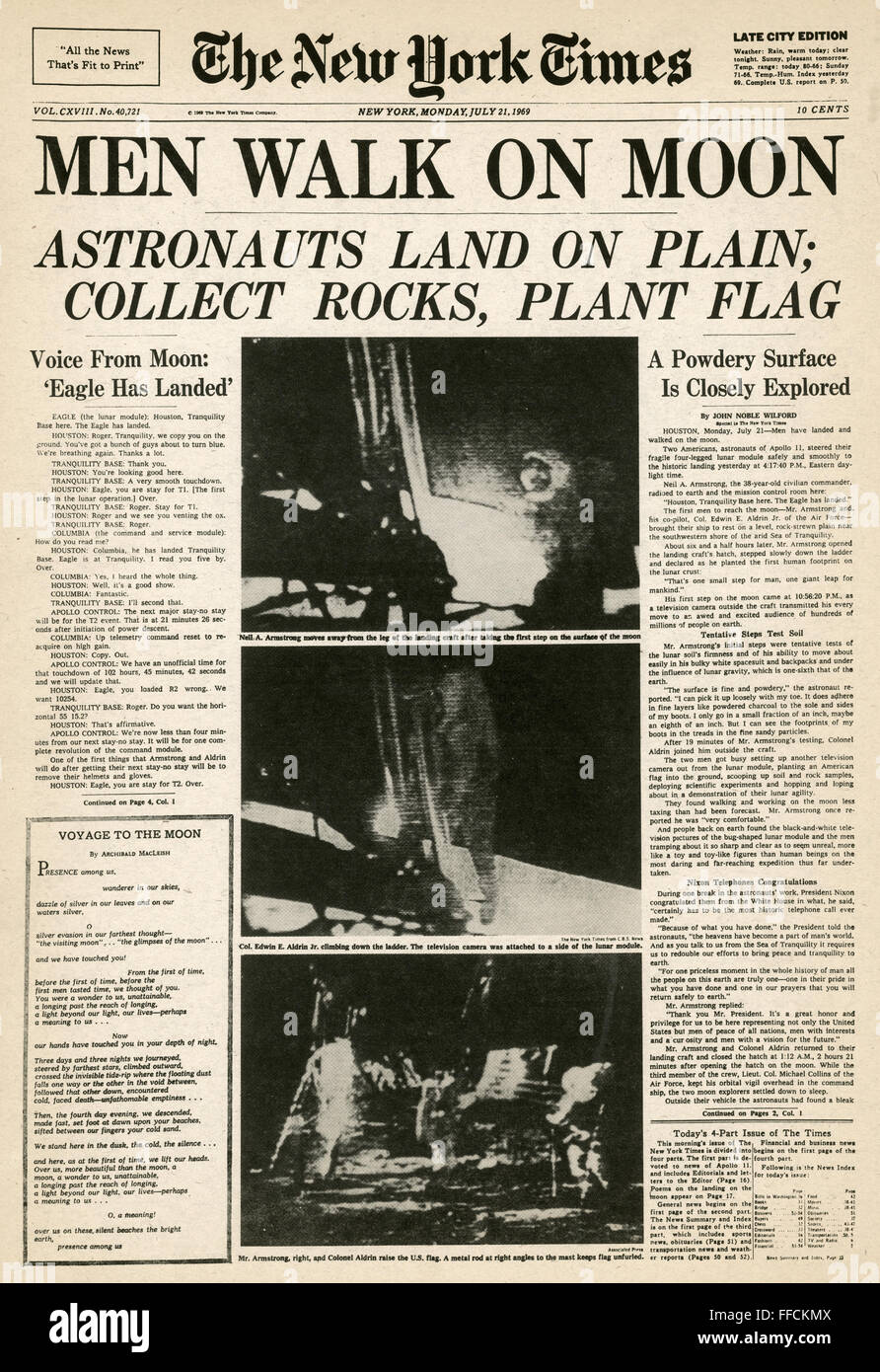 Landing On Moon 1969 Nfront Page Of The New York Times 21 July 1969