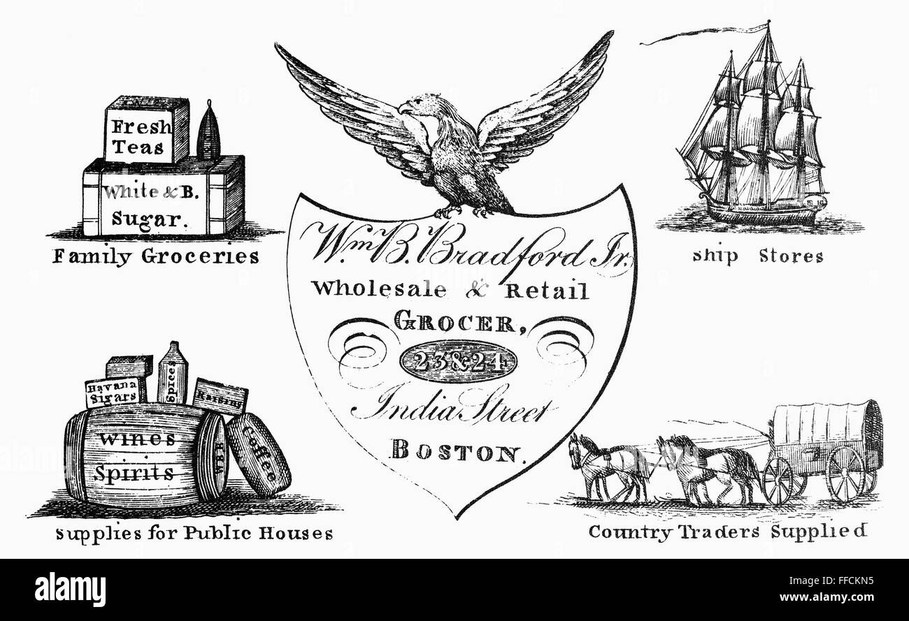 TRADE CARD, c1830. /nTrade card of a Boston merchant who sold to ...