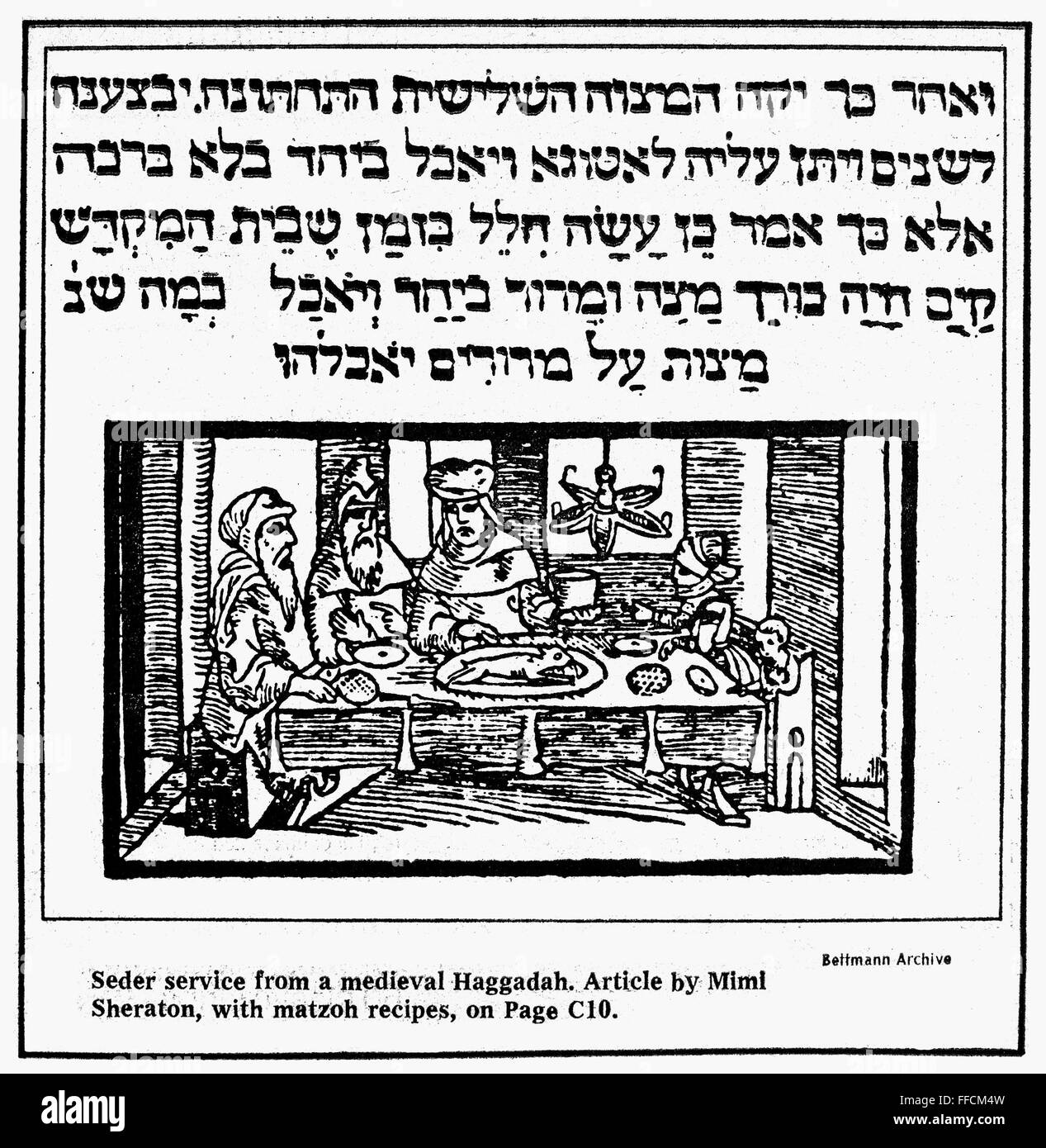 PASSOVER SEDER. /nSeder service. Woodcut from a medieval Haggadah Stock ...