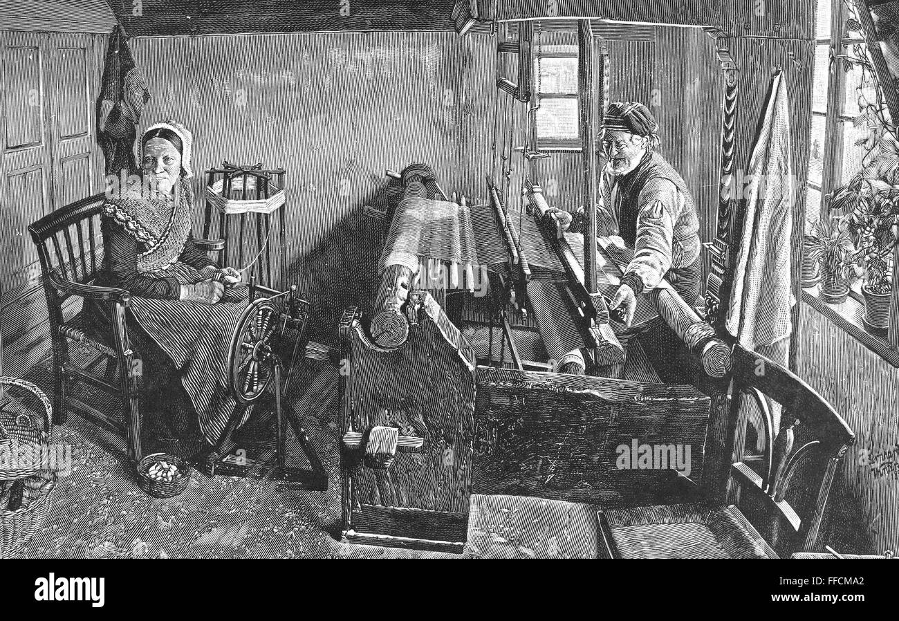 GERMANY: HOME INDUSTRY. /nWeaving room in a German home. Wood engraving ...