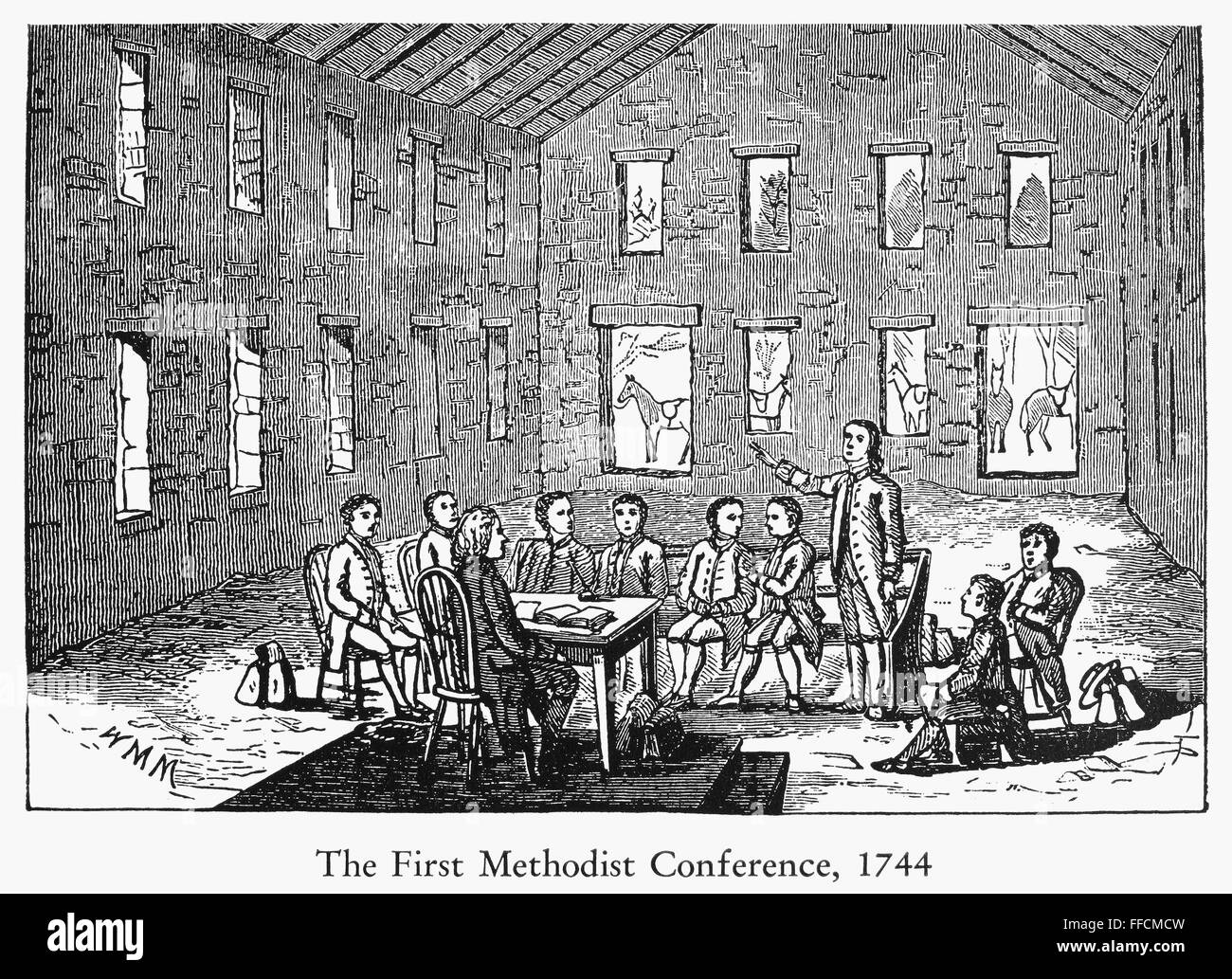 METHODIST CONFERENCE, 1744. /nJohn and Charles Wesley hold the first ...