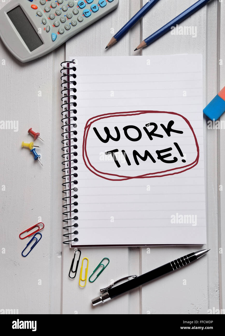 Work Time word on notebook page Stock Photo - Alamy