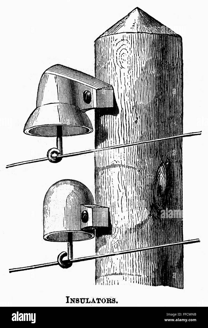 TELEGRAPH INSULATORS. /nInsulators on a telegraph pole. Line engraving ...
