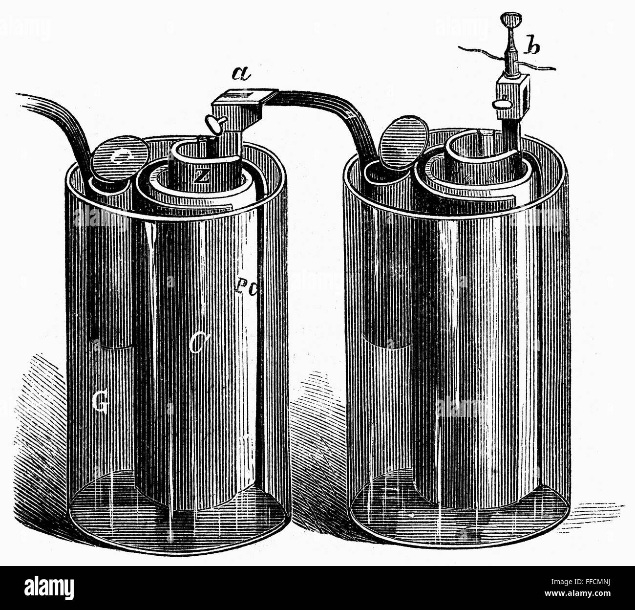 DANIELL CELL, 1836. /nBattery known as a Daniell Cell, invented by ...