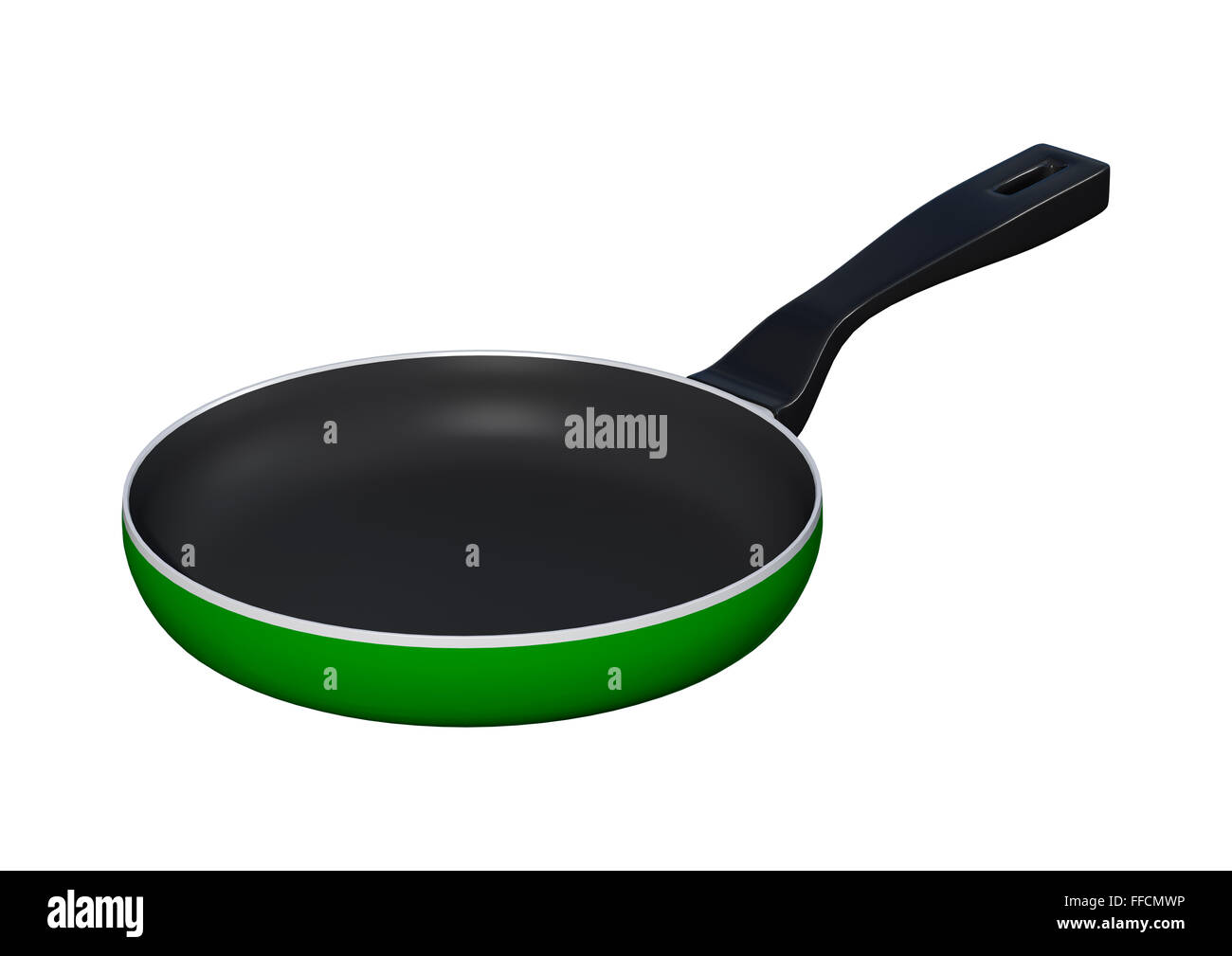 3D digital render of a green frying pan isolated on white background ...