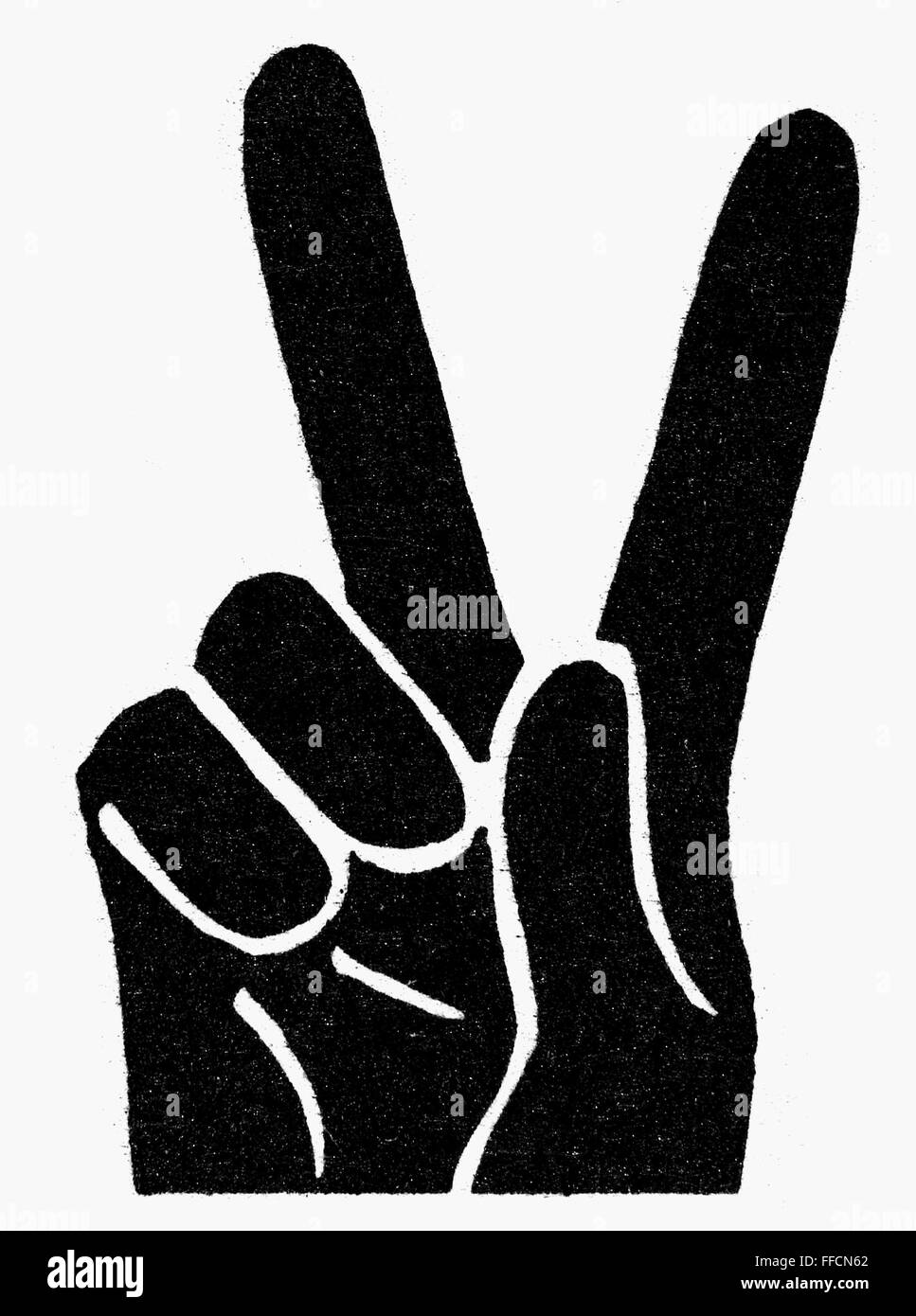 SYMBOL: VICTORY. /n'V for Victory' hand sign used by Winston Churchill ...