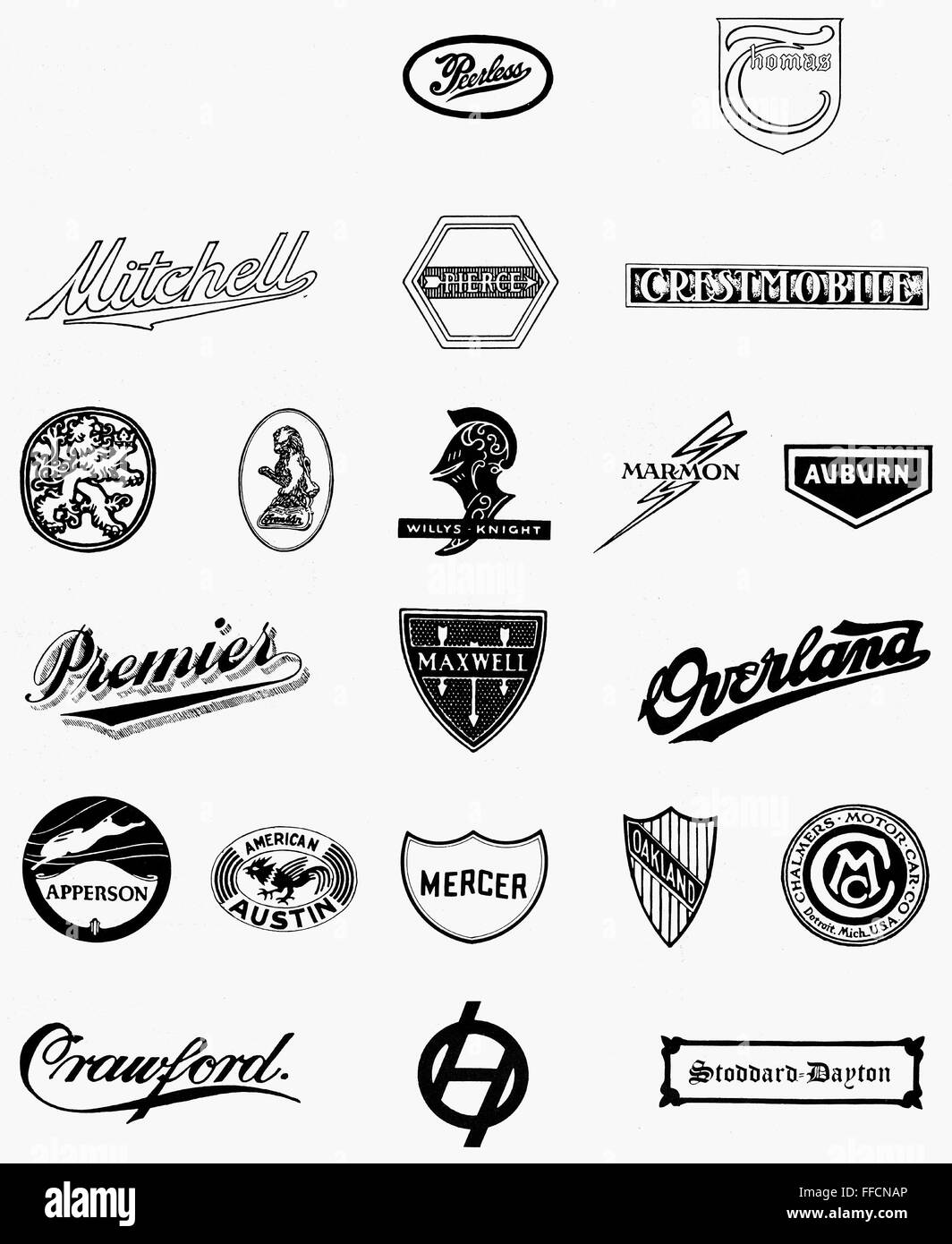 LOGOS: AUTO COMPANIES. /nVarious logos of early American automobile ...