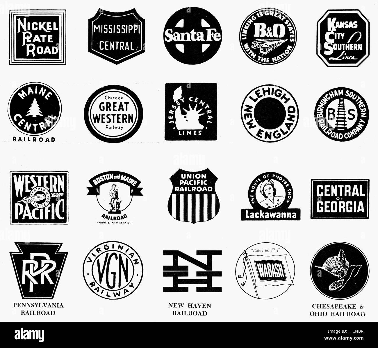 AMERICAN RAILROAD LINES. /nLogos for various American railroad lines ...