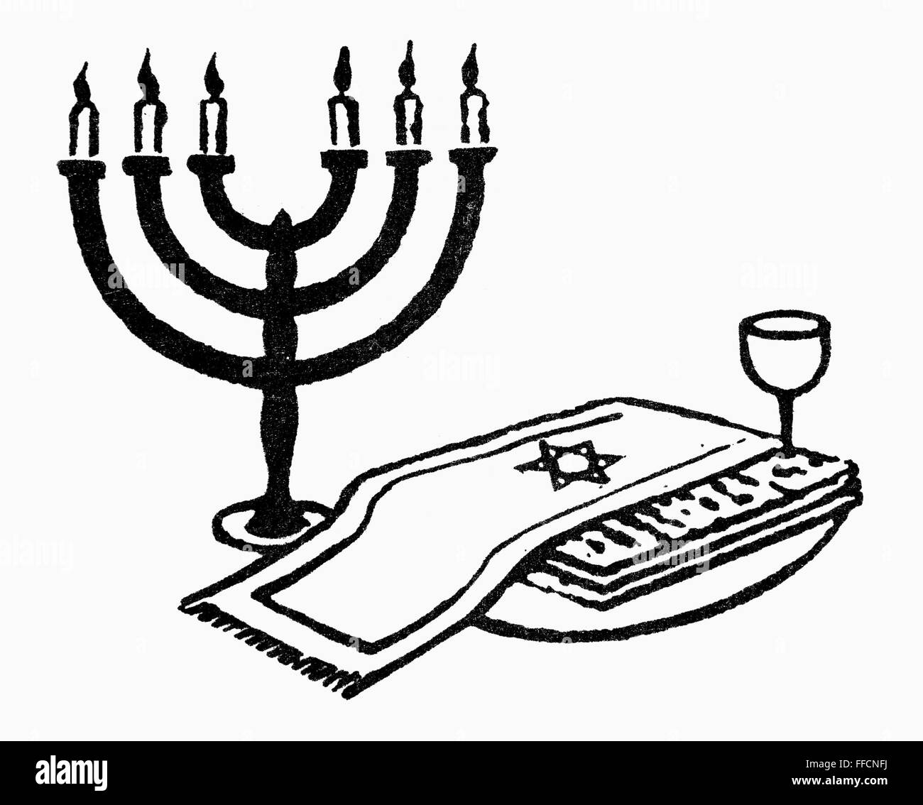 SYMBOL: PASSOVER. /nCandelabra, wine glass and matzoh, symbols of ...