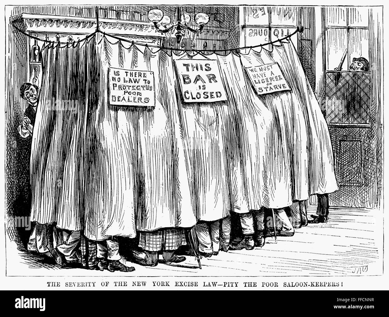 NEW YORK: EXCISE LAW, 1878. /n'Pity the poor saloon-keepers!' Cartoon ...