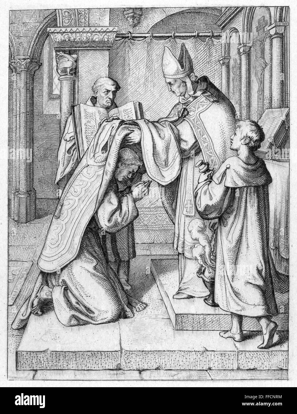 BISHOP ORDAINING PRIEST. /nA Roman Catholic bishop ordaining a priest ...