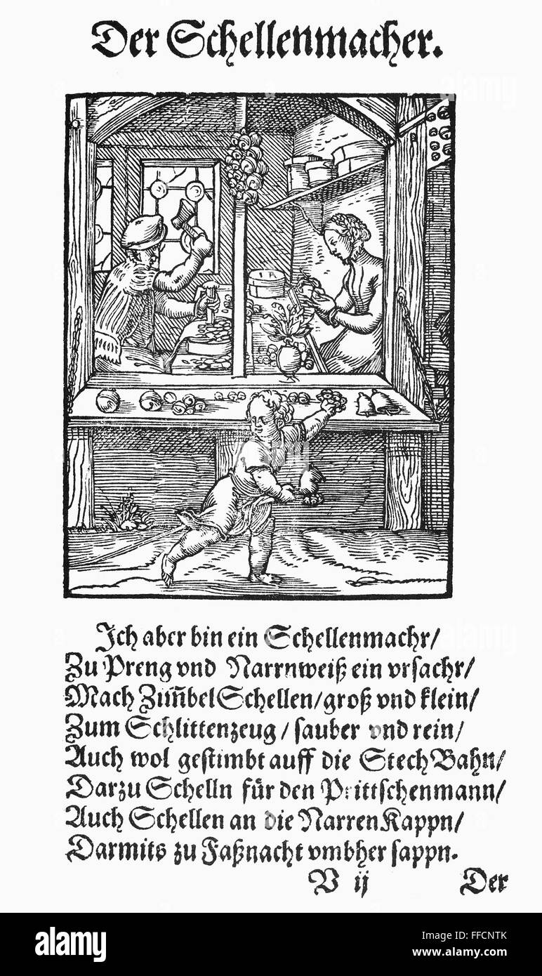 BELL MAKER, 1568. /nA maker of small bells, to be used for such items ...