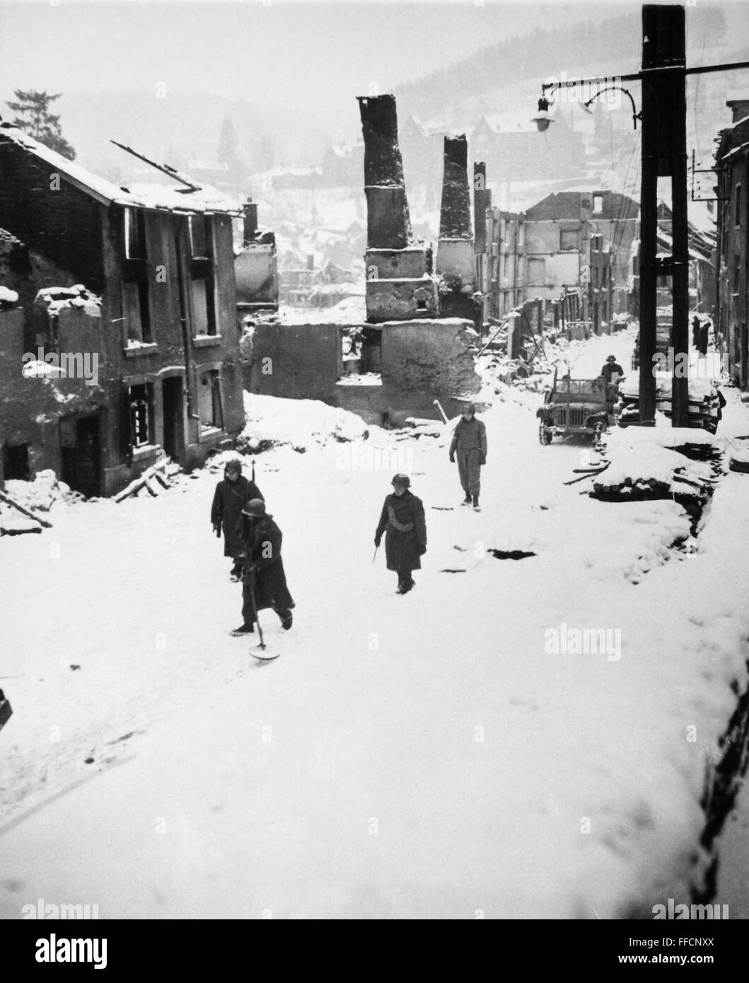 WORLD WAR II: EUROPE, 1945. /nU.S. Army minesweeper at work in a town ...