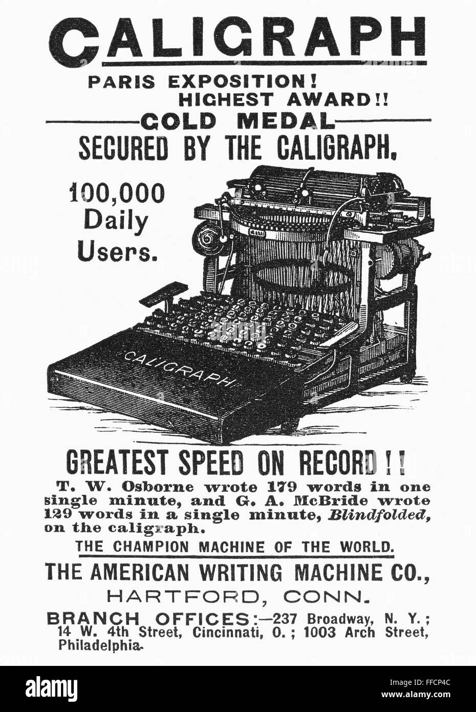 TYPEWRITER AD, 1890. /nAmerican magazine advertisement, 1890, for the ...