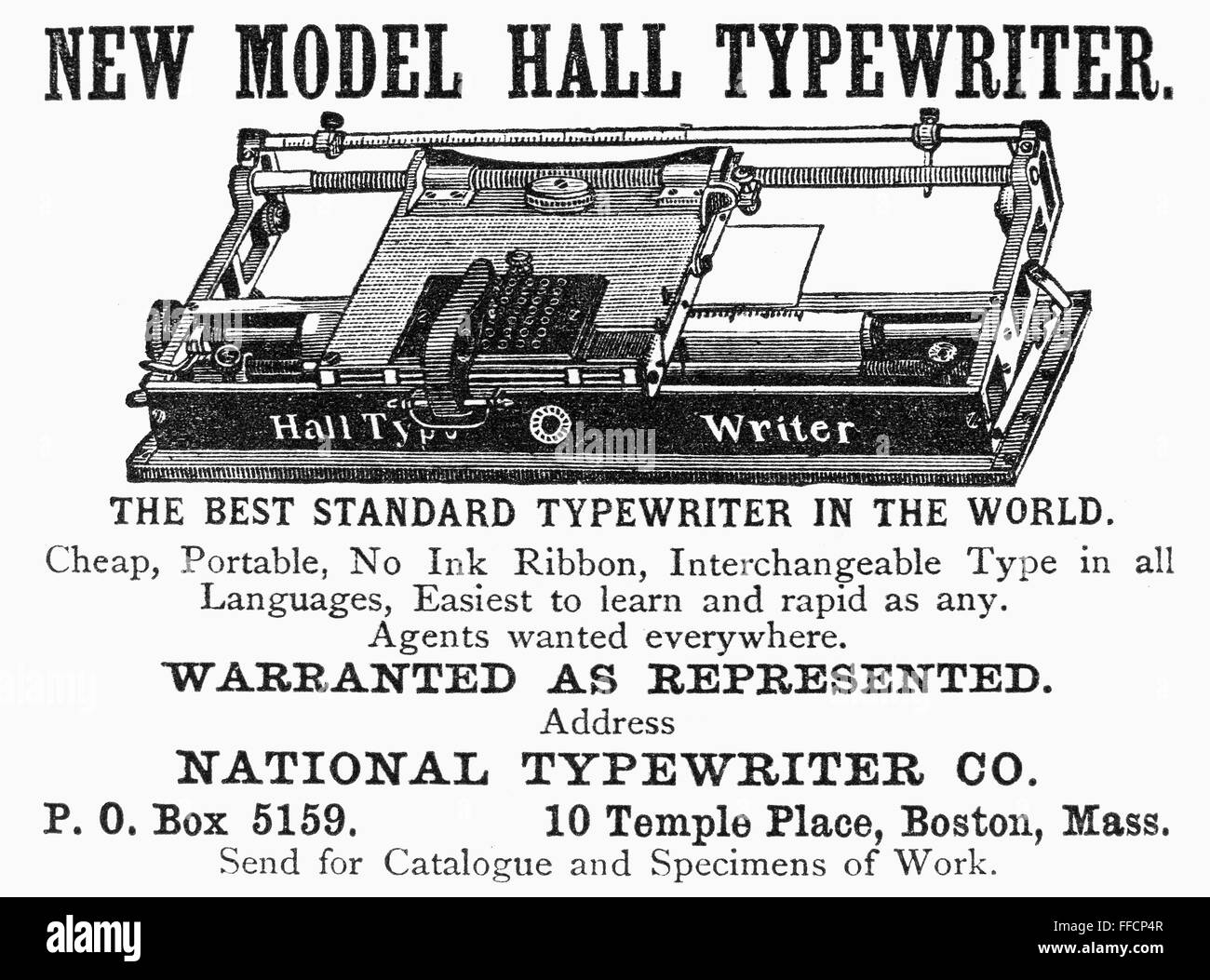 TYPEWRITER AD, 1890. /nAmerican magazine advertisement, 1890, for the ...