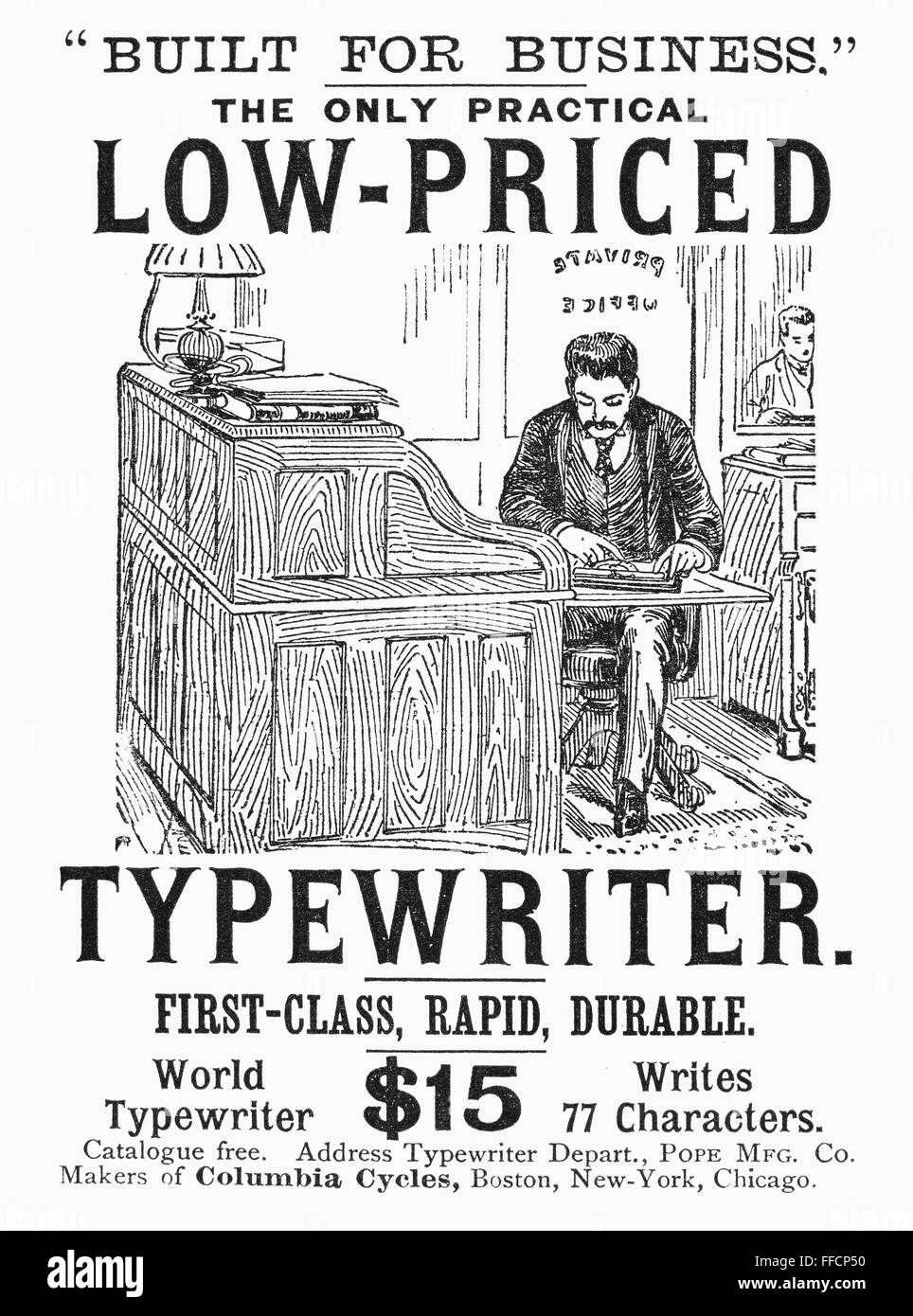 TYPEWRITER AD, 1890. /nAmerican magazine advertisement, 1890, for the ...
