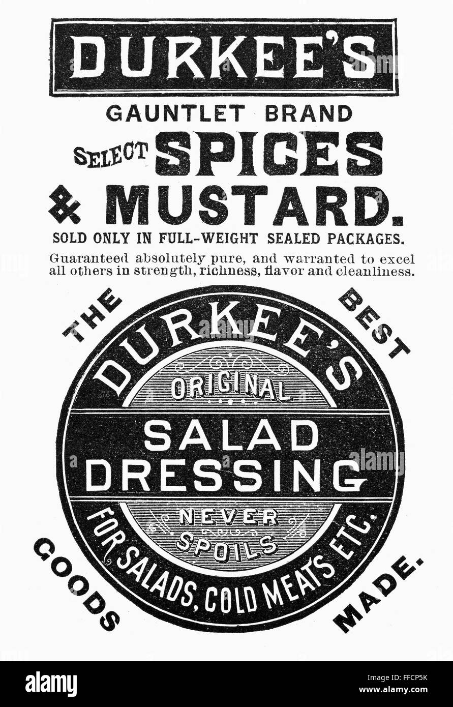 MUSTARD AD, 1889. /nAmerican magazine advertisement, 1889, for Durkee's ...