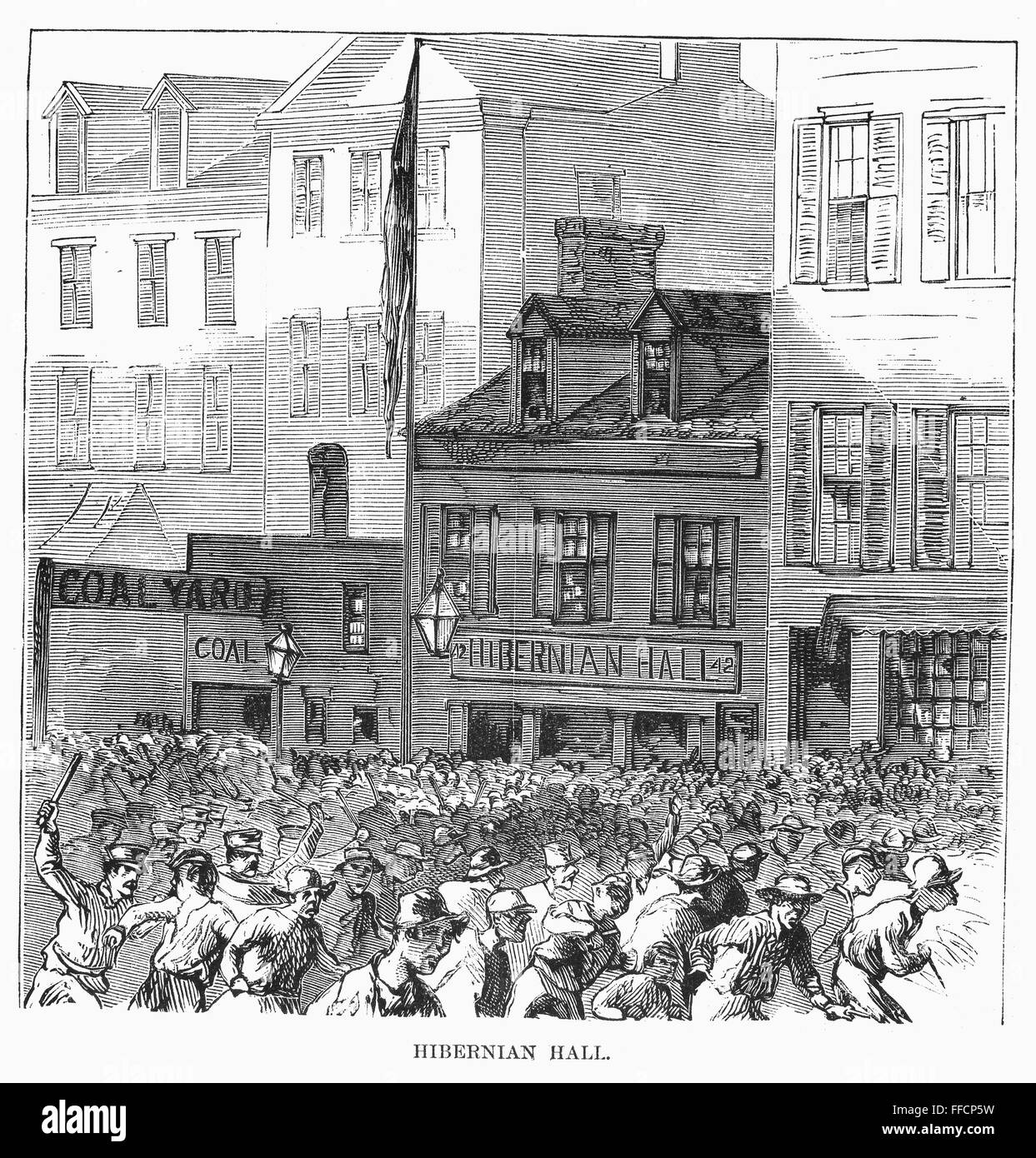 NEW YORK: RIOT, 1871. /nPolice seizing the Hibernian Hall during the ...