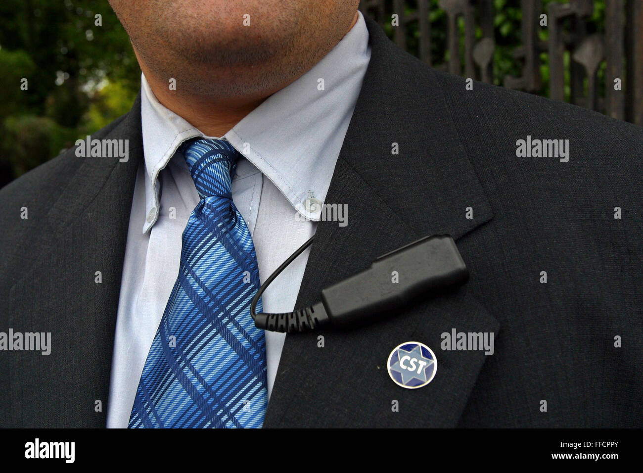 A member of the Orthodox Jewish security force the CST patrolling an ...