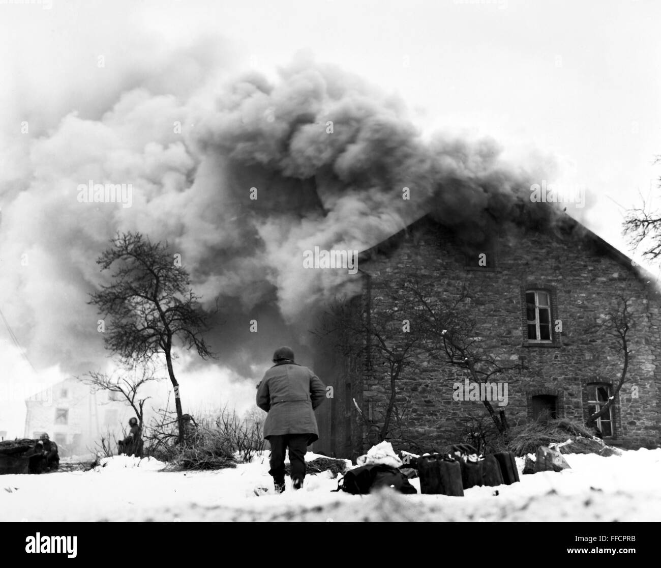 WORLD WAR II: LOMRE, 1945. /nA house near Lomre, Belgium, damaged by ...