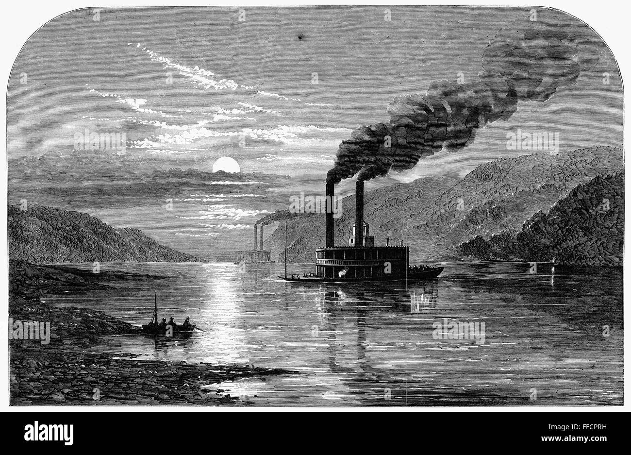 STEAMBOAT AT NIGHT, 1861. /nSteamboats in moonlight on the Ohio River ...
