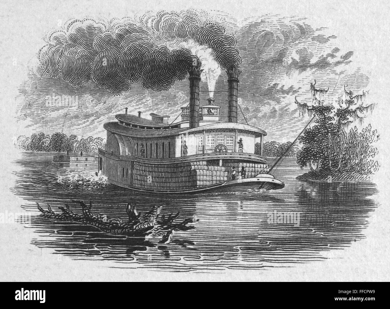 AMERICAN SOUTH: STEAMBOAT. /nA steamboat carrying a cargo of cotton on ...