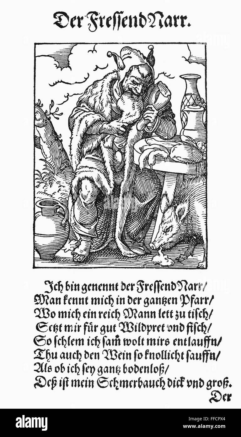 GLUTTON, 1568. /nThe gluttonous fool. Woodcut, 1568, by Jost Amman ...