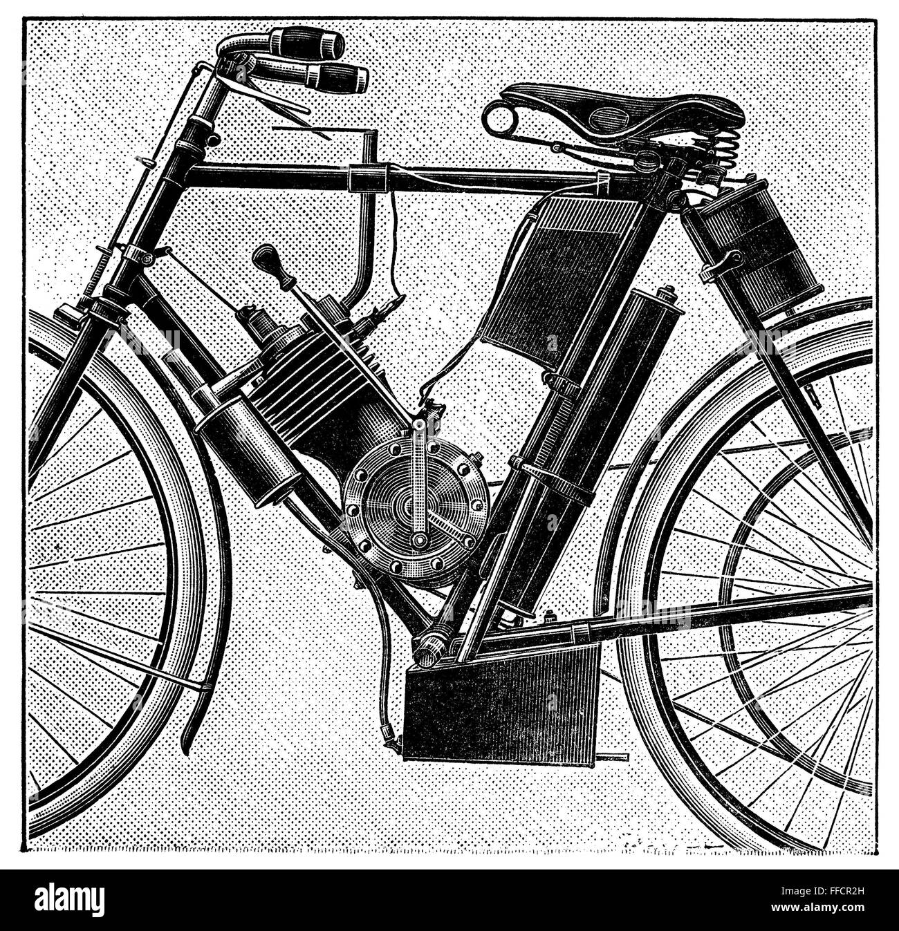 MOTORCYCLE, 1895. /nDesigned by Durey. Line engraving, 1895 Stock Photo ...