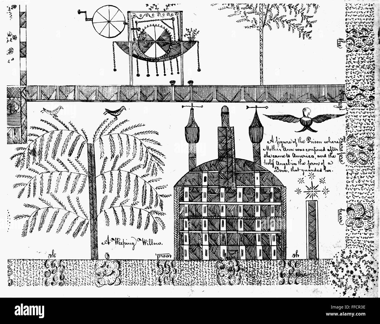 SHAKER DRAWING, 1845. /nDetail of a Shaker inspirational drawing by an ...