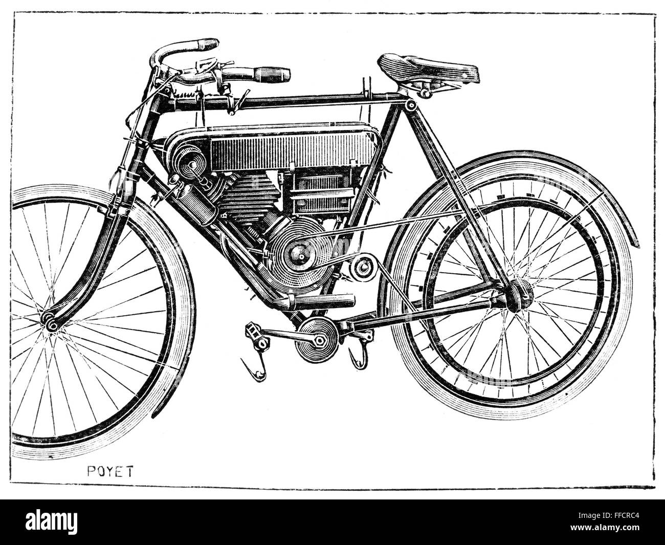 MOTORCYCLE, 1904. /nLine engraving, French, 1904 Stock Photo - Alamy
