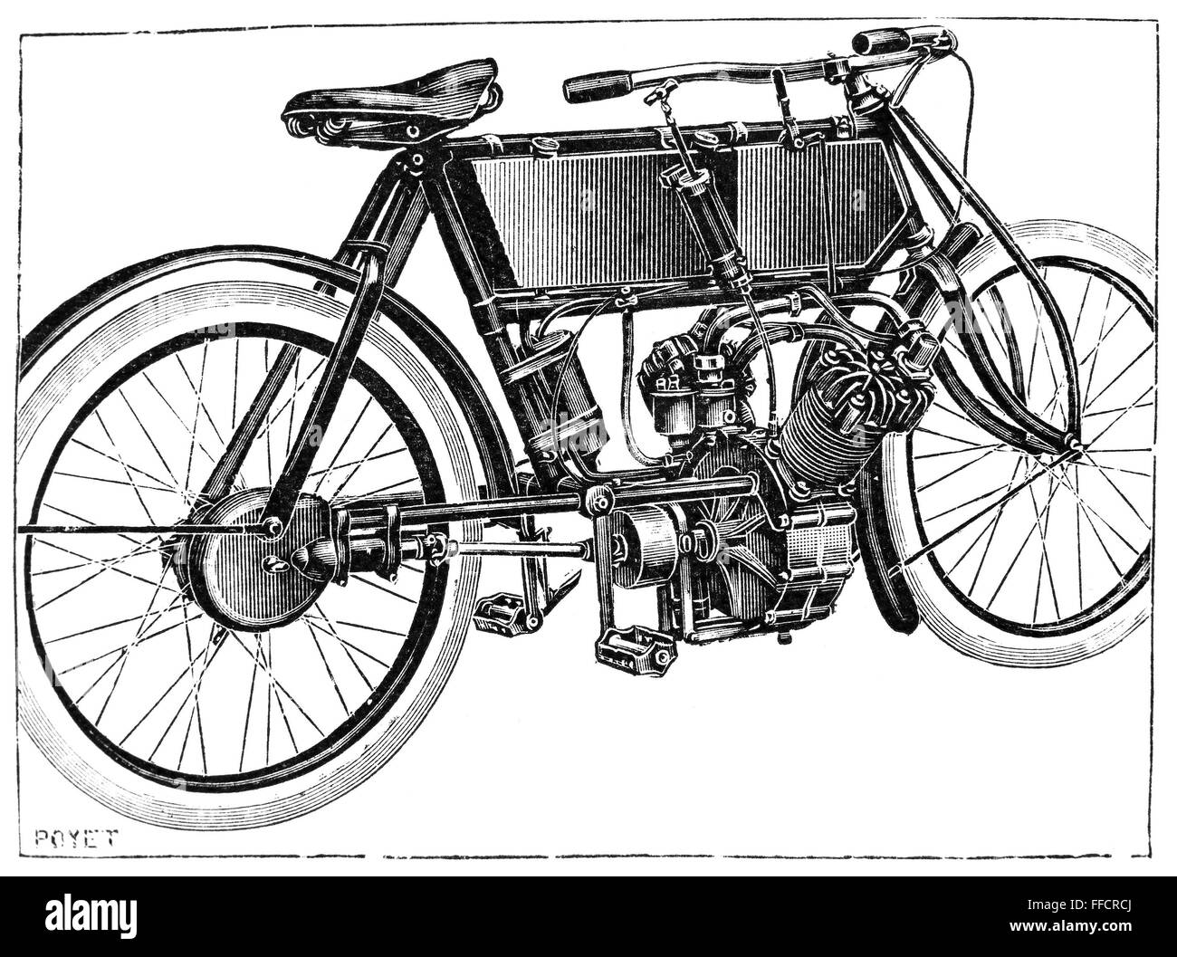MOTORCYCLE, 1904. /nLine engraving, French, 1904 Stock Photo - Alamy