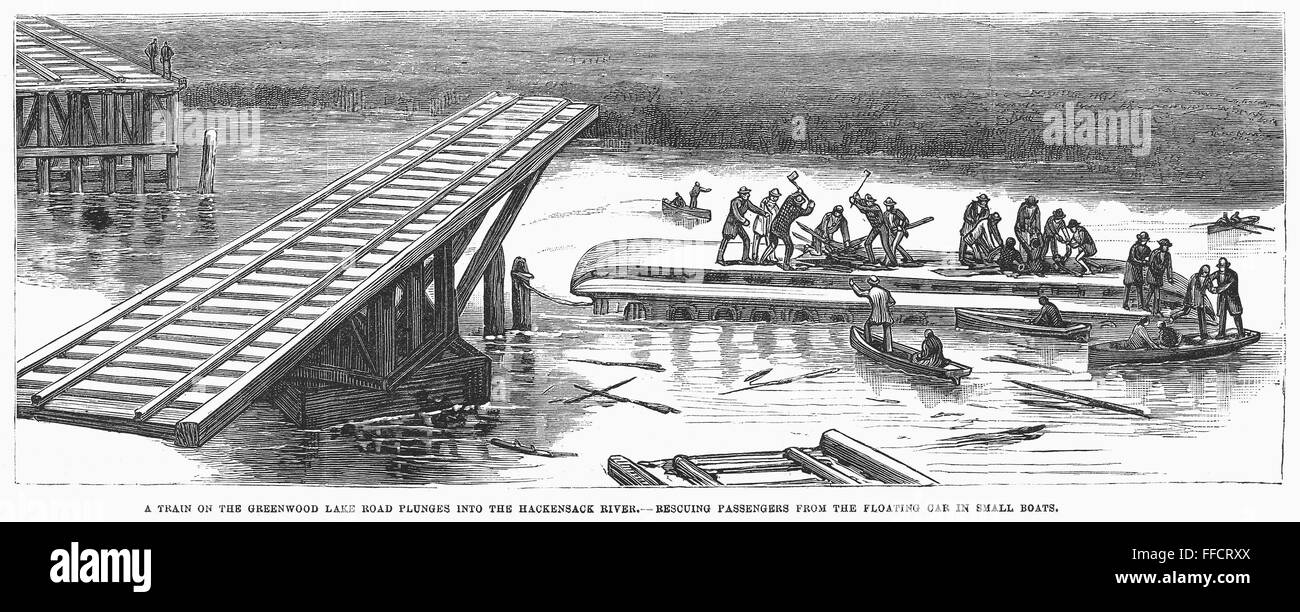 RAILROAD ACCIDENT, 1879. /nRescuing survivors from a train on the ...