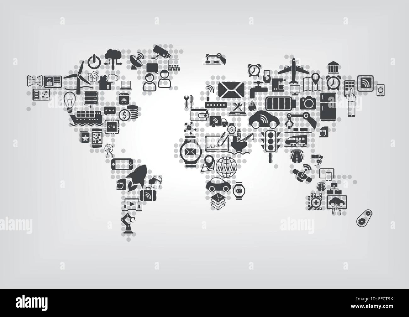 Internet of things (IOT) and global connectivity concept. World map of ...