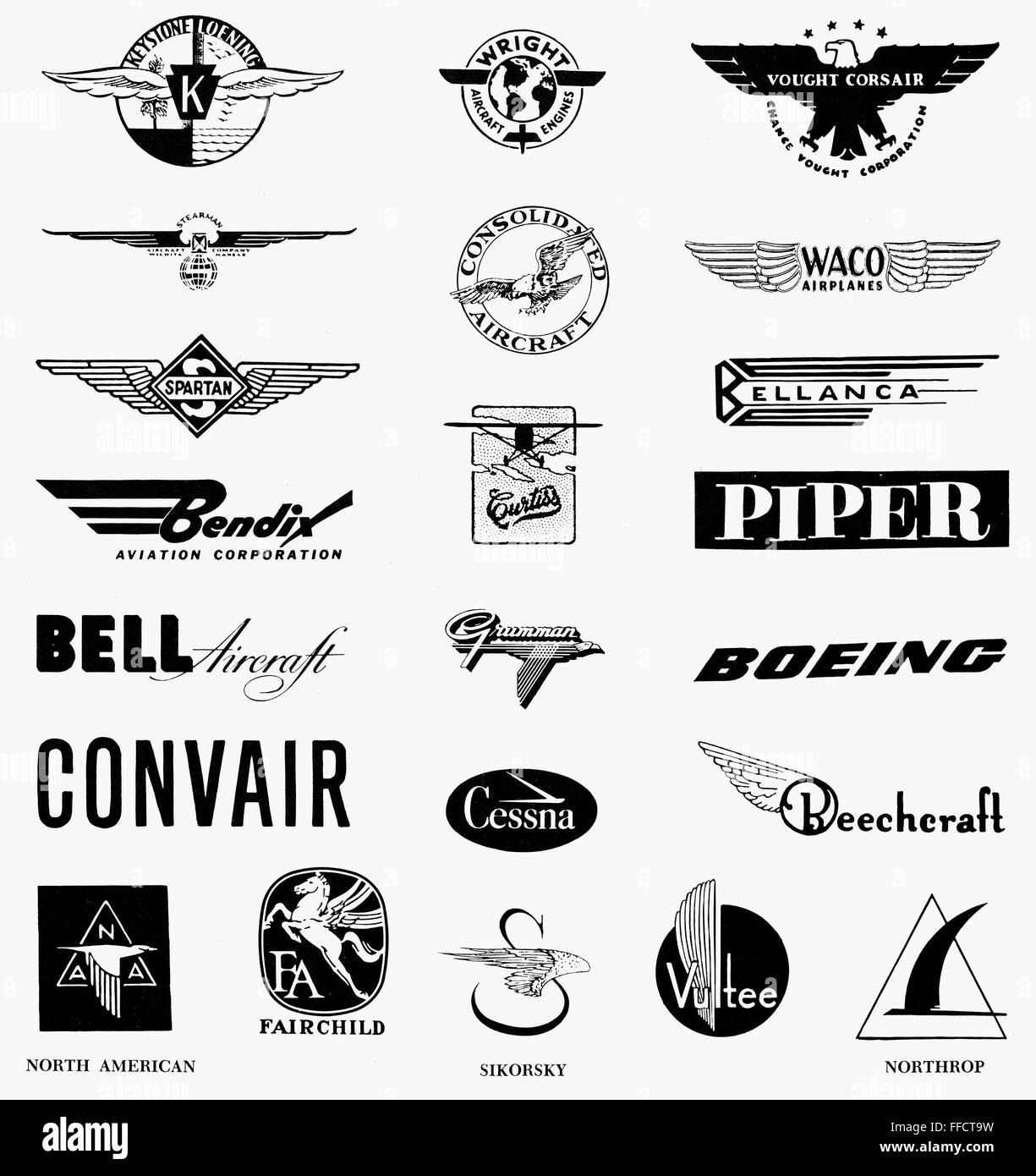 AIRCRAFT COMPANIES. /nLogos of various American aircraft companies ...